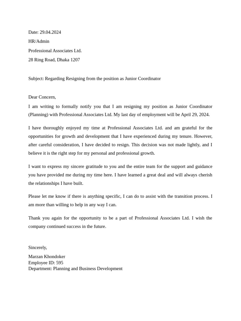 Resign Letter | PDF