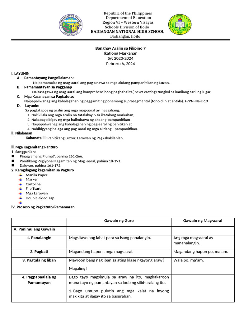 Detailed Lesson Plan in Filipino 7 | PDF