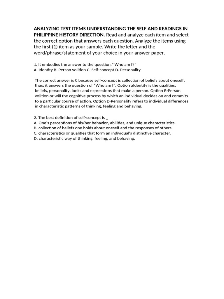 Analyzing Test Items Understanding The Self and Re | PDF