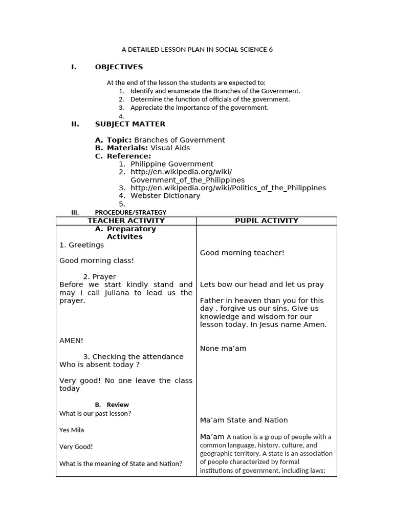 A Detailed Lesson Plan in Social Science 6 - Joan Ebenga | PDF