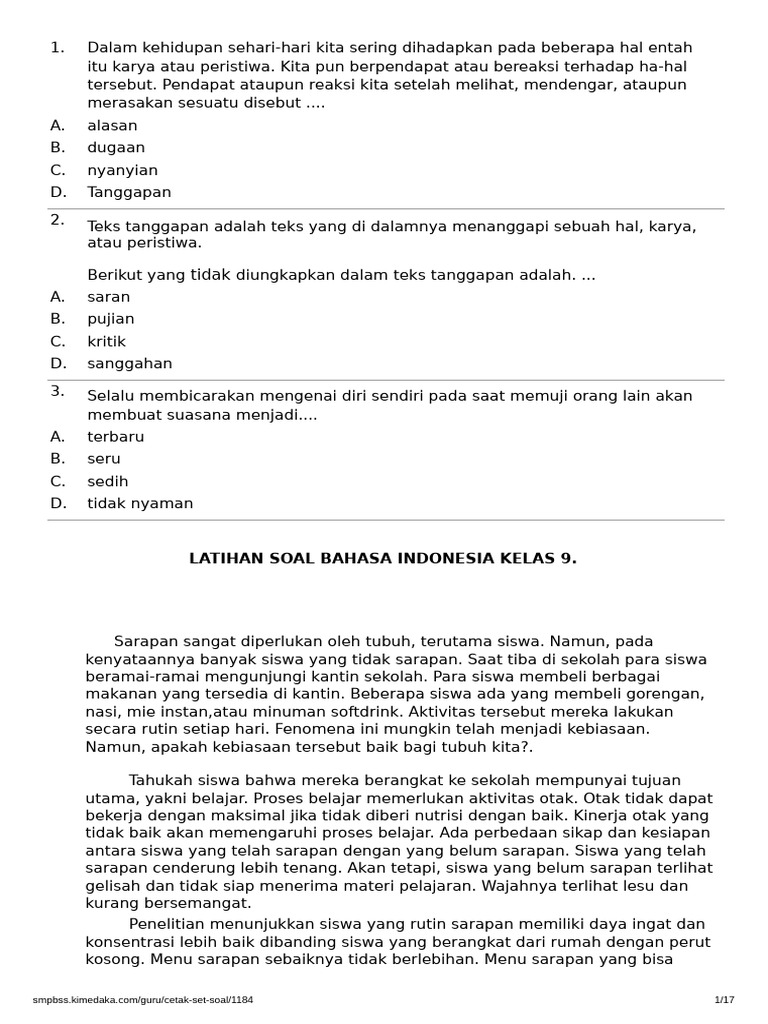Latihan Soal B.indonesia Kelas 9 | PDF | Kajian Bahasa Asing