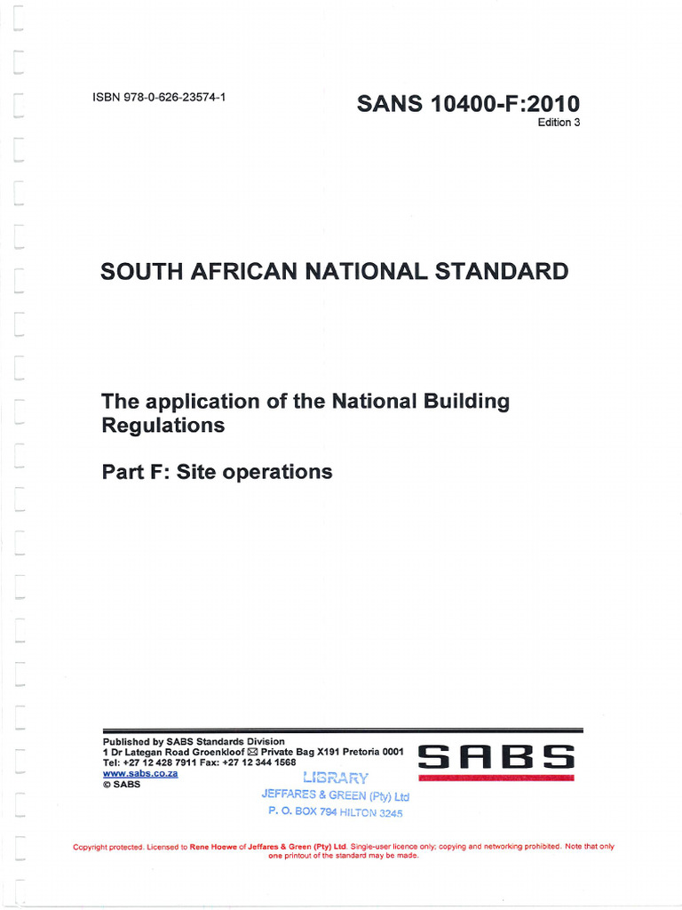 SANS 10400-F-2010 - Part F - Site Operations | PDF