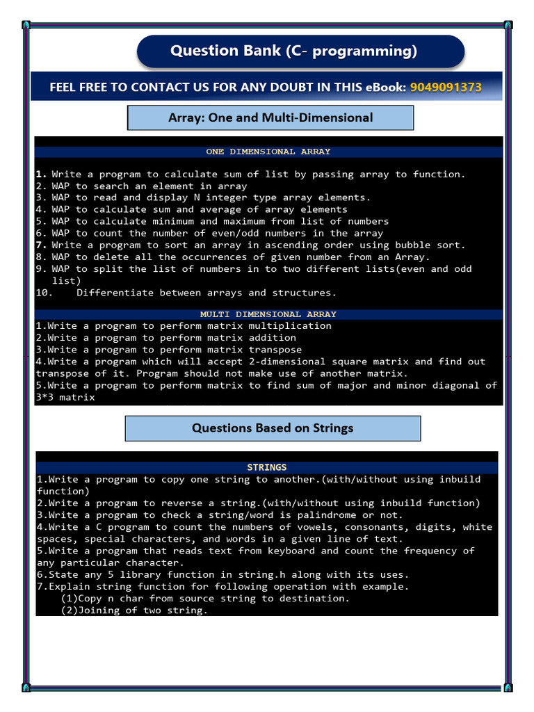 C Programming Question Bank | PDF C Programming Question Bank | PDF