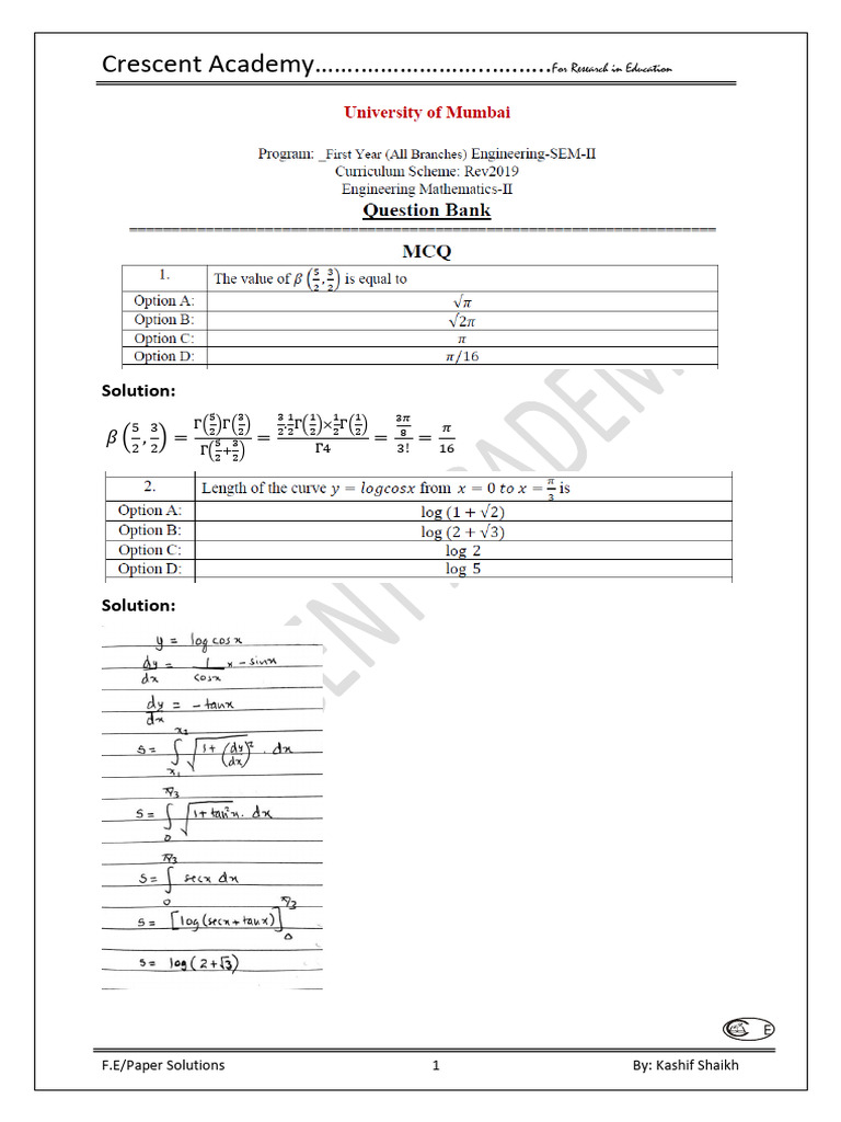 Maths II QB Soln 2022 | PDF