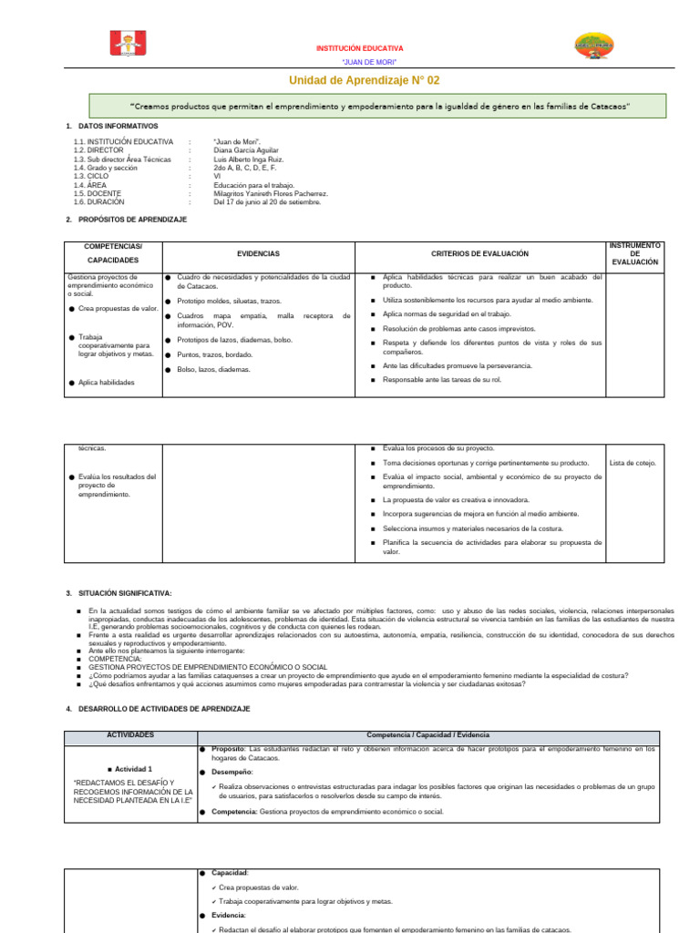 UNIDAD DE APRENDIZAJE N° 02 SEGUNDO | PDF