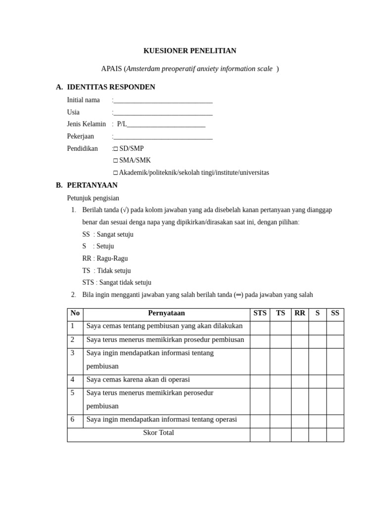 Kuesioner APAIS | PDF