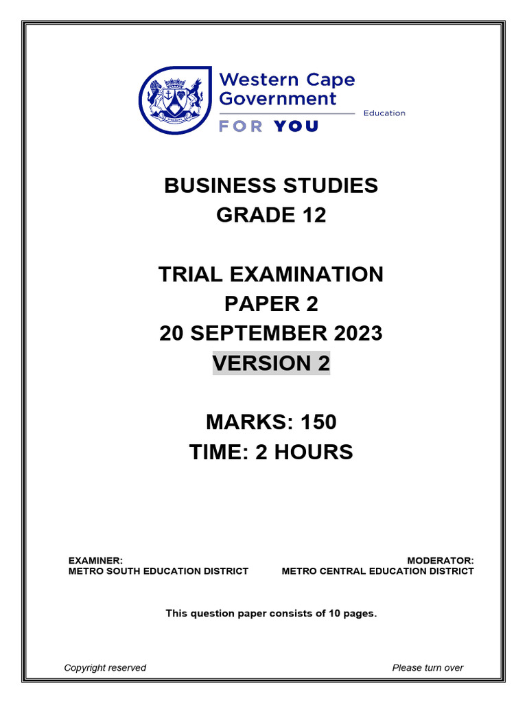 2023 BSTD Gr12 Trial Exam Qp2 Eng | PDF