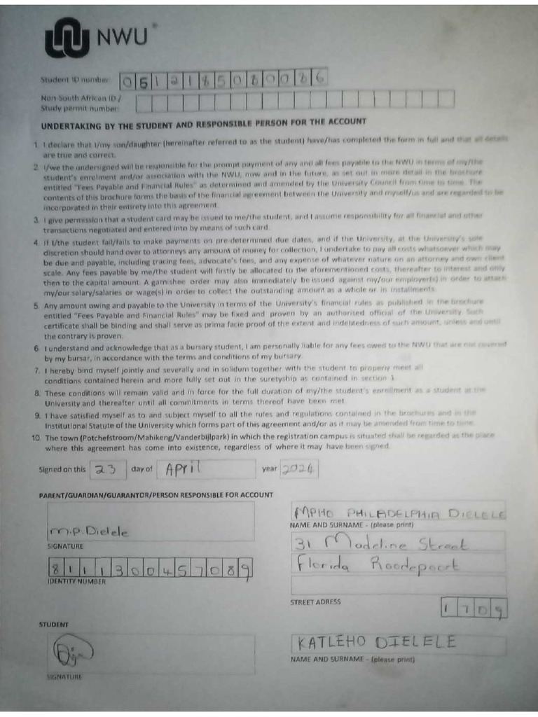 nwu undertaking | PDF