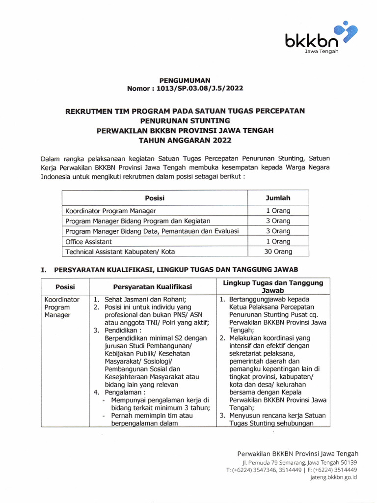 Surat Pengumuman Rekrutmen Satgas Penurunan Stunting - Fix | PDF Surat Pengumuman Rekrutmen Satgas Penurunan Stunting - Fix | PDF