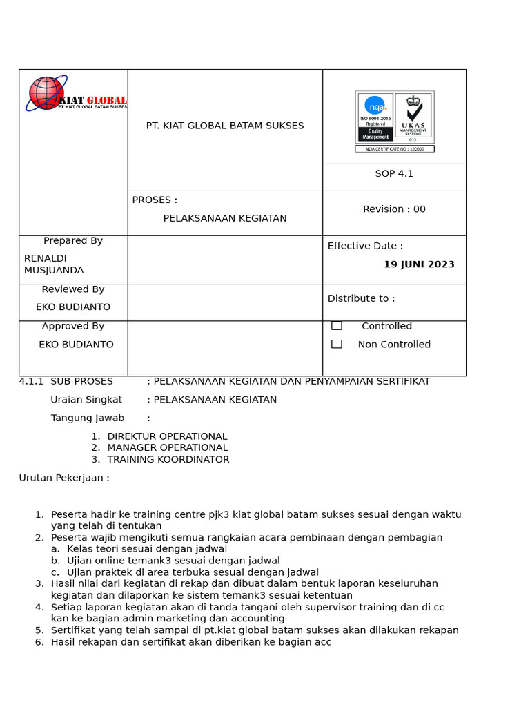 SOP PELAKSANAAN KEGIATAN PJk3 | PDF