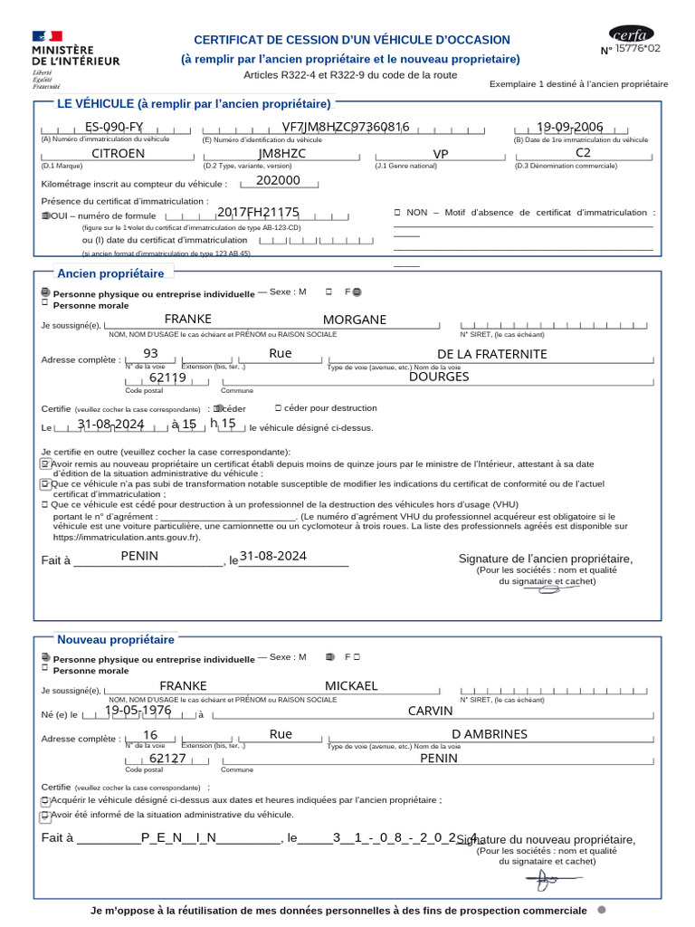 Certificat de Cession Cerfa n 15776 02.PDF | PDF