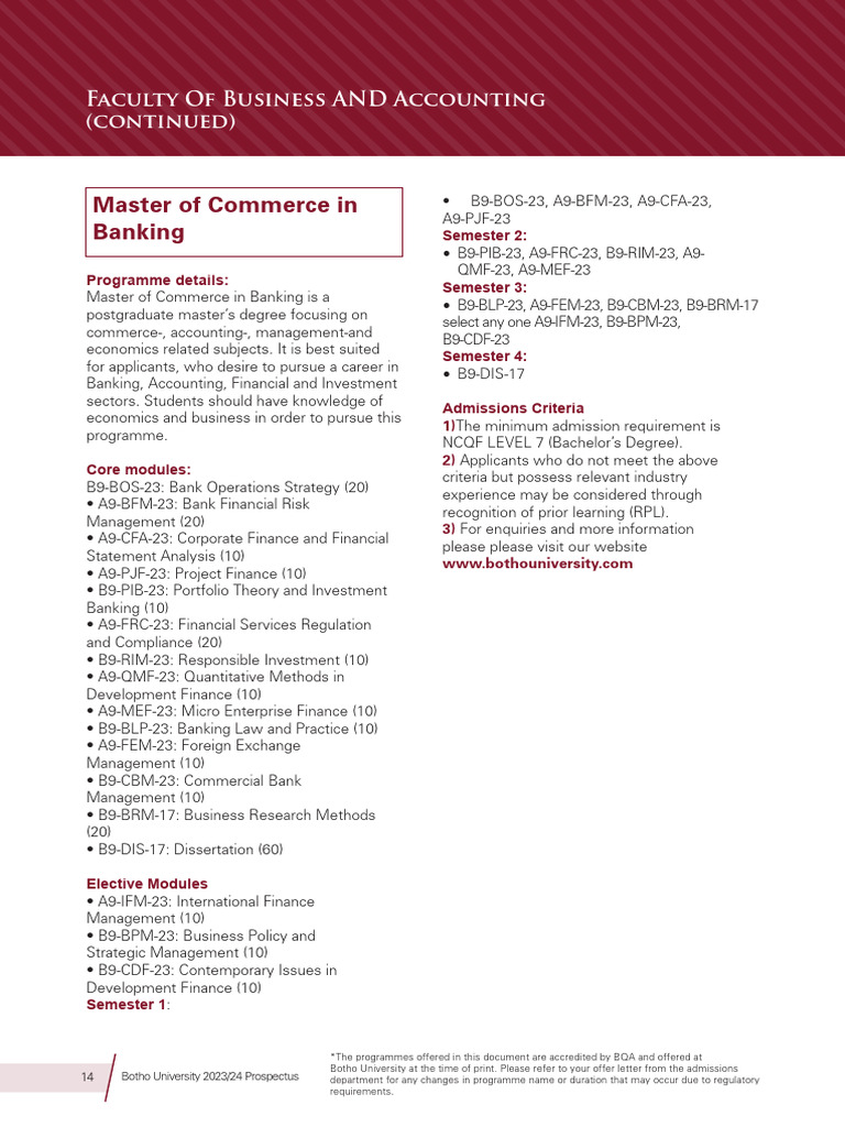 Master of Commerce in Banking | PDF | Banks | Academic Degree