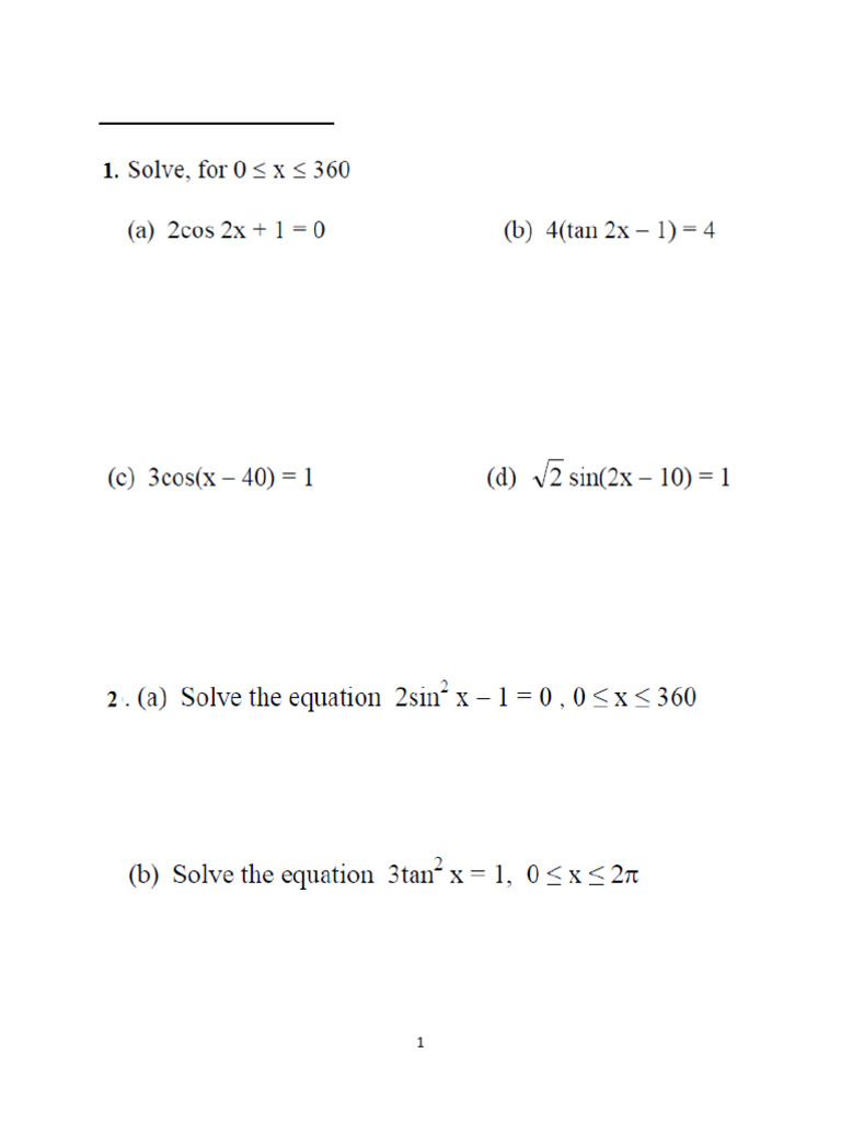 Trig Revision Sheet Temp 2019 Pdf
