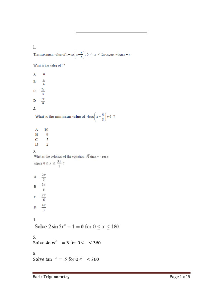 Tutorial Sheet (2) - Solving Basic Trig eqns | PDF