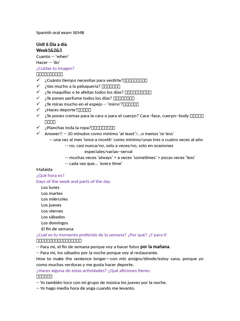 Spanish Oral Exam SEMB | PDF
