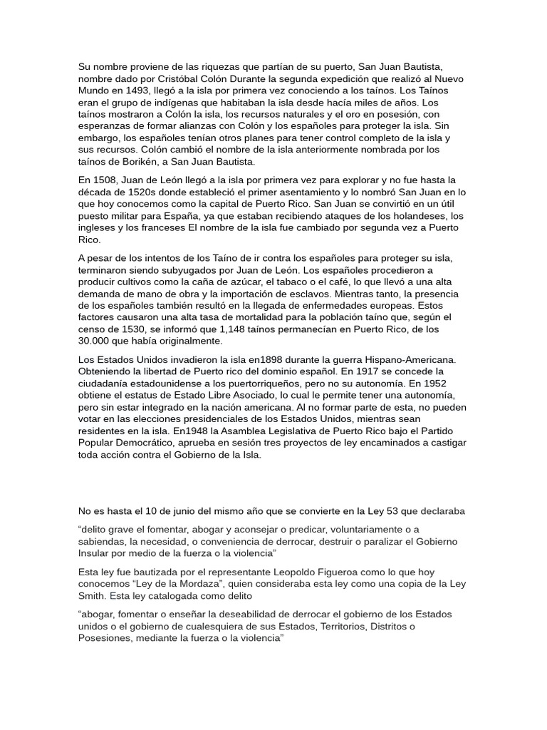 Puerto Rico Historia | PDF