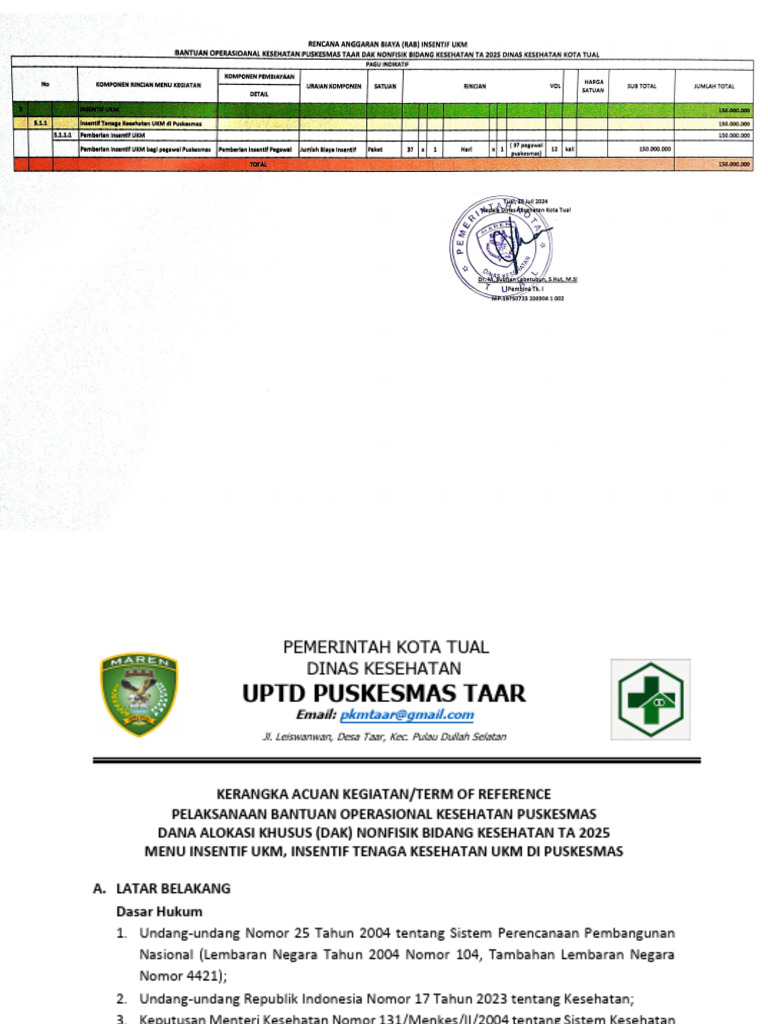 Rab & Tor Insentif Ukm PKM Taar 2025 | PDF