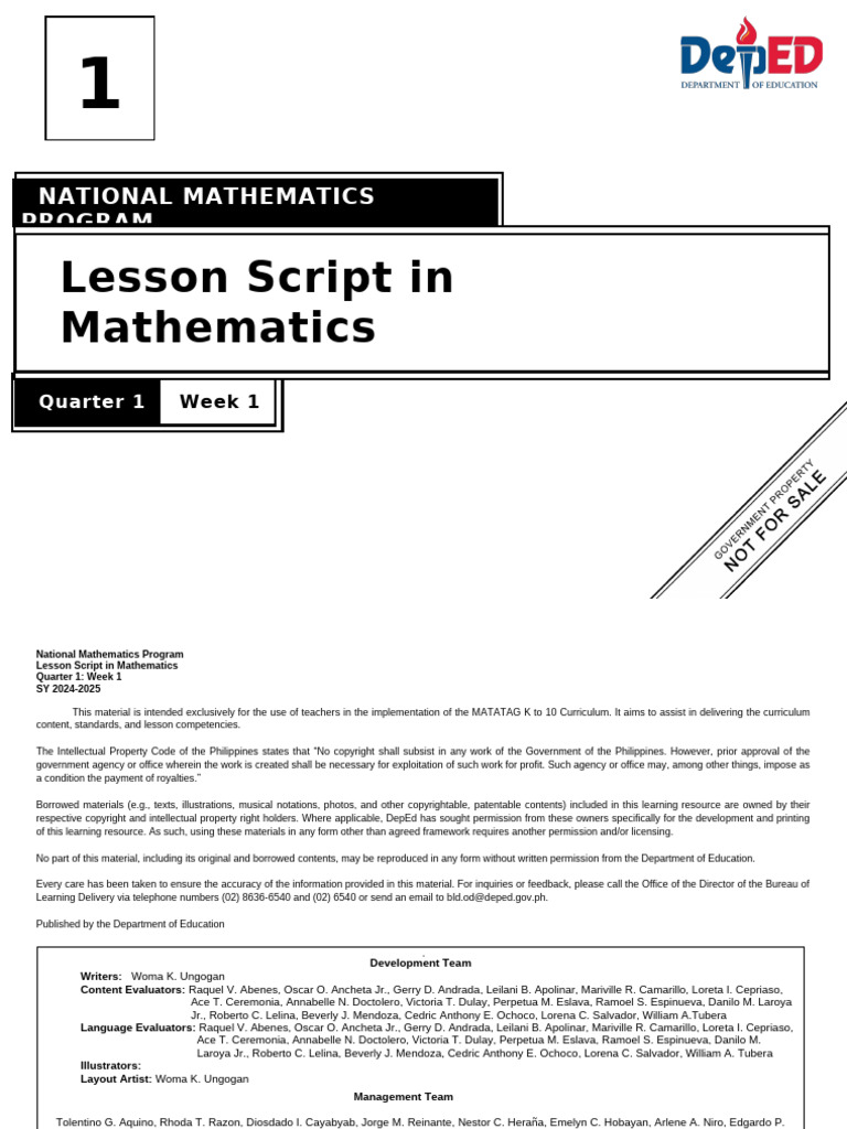 Lesson Script in Mathematics | PDF