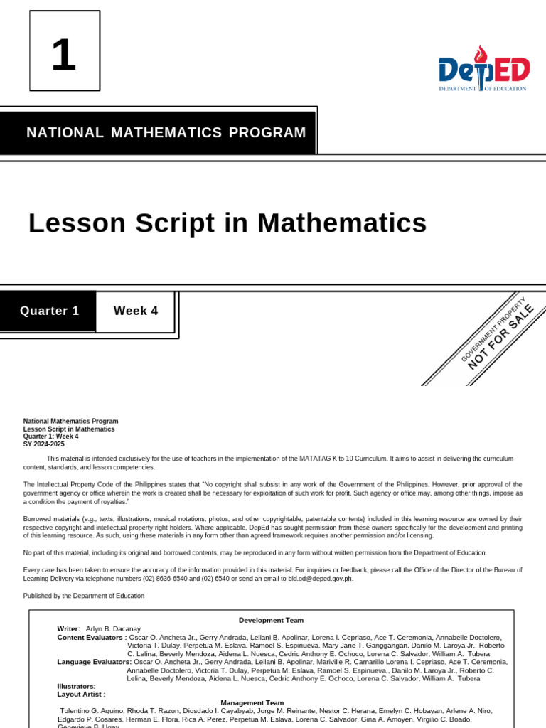 Lesson Script in Mathematics | PDF