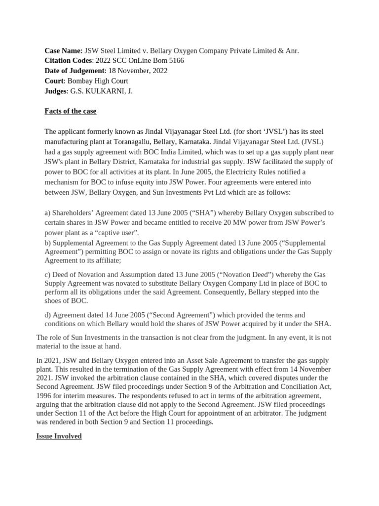 Case Summary JSW V. BOC | PDF