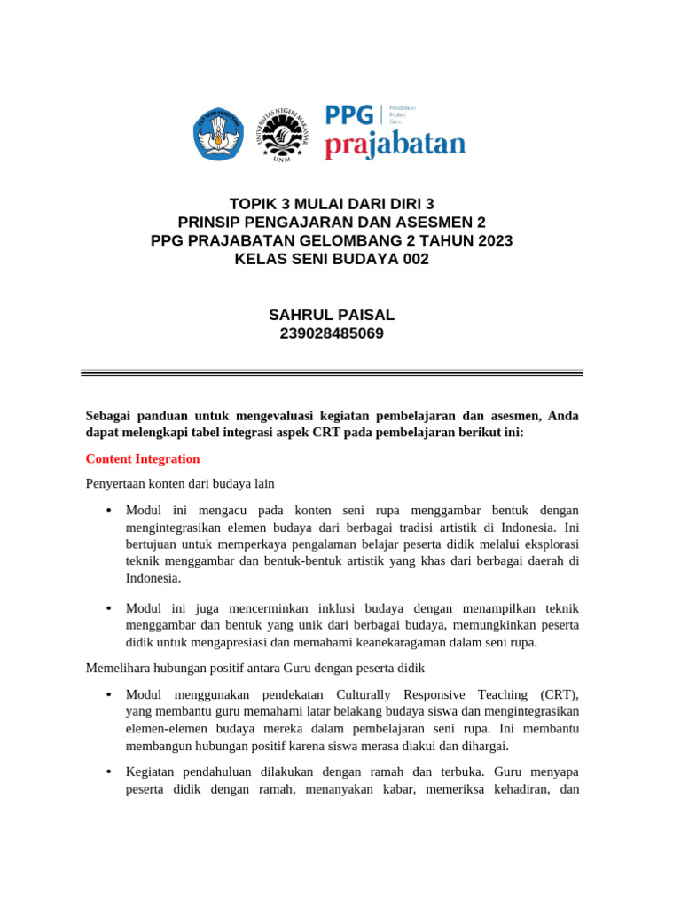 Topik 3 Ppa2 Demonstrasi Kontekstual Sahrul Paisal | PDF