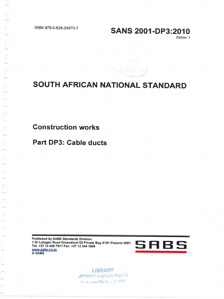 SANS 2001-DP3-2010 - Construction Works - Part DP3 - Cable Ducts | PDF
