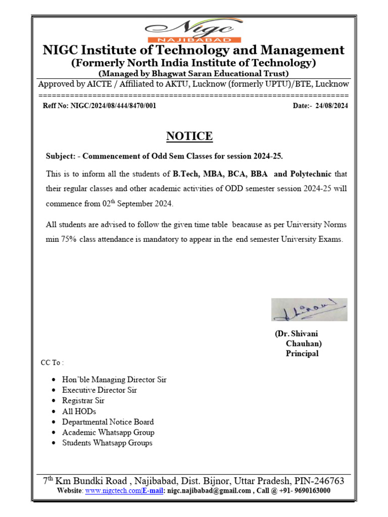 Notice of Class Commencement | PDF