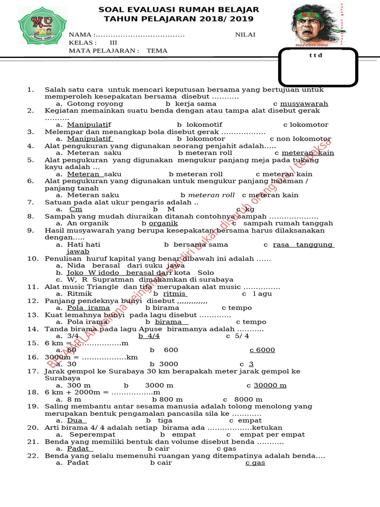 Uts Tema 3 (2) Kelas 3 Desmber | PDF