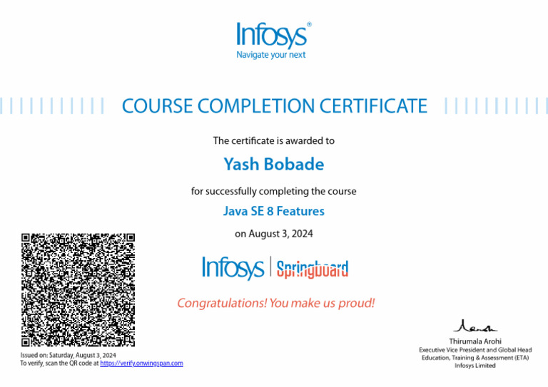 Infosys Java Se Certificate Pdf