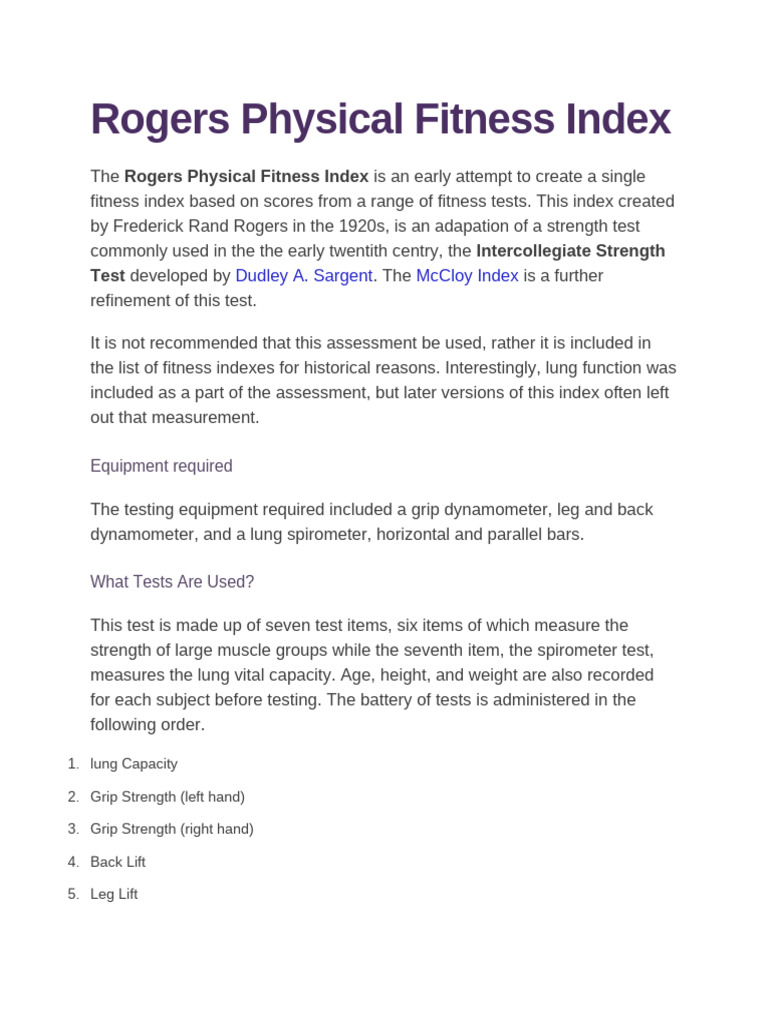 Rogers Physical Fitness Index | PDF