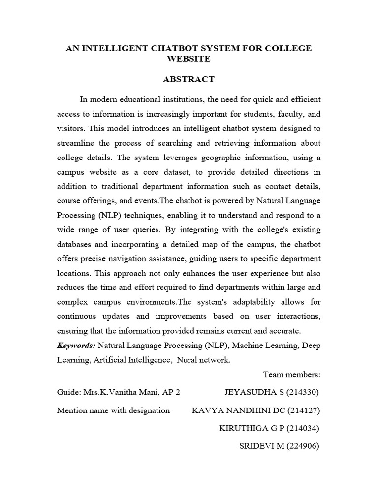 An Intelligent Chatbot System For College Website | PDF