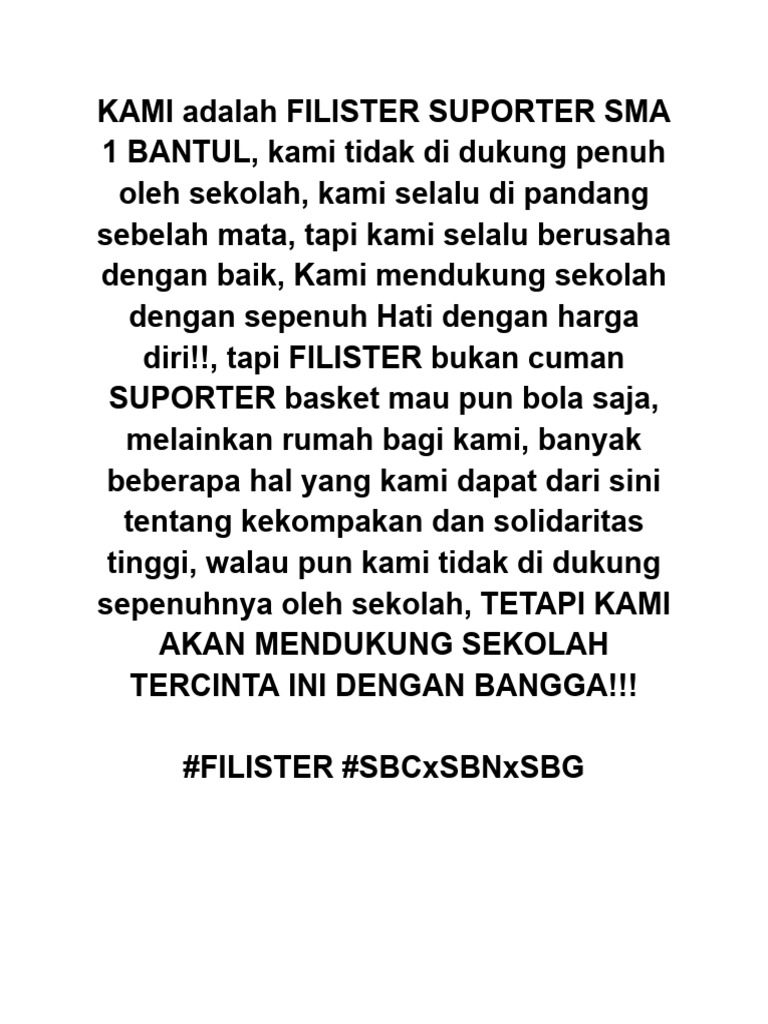 KAMI Adalah FILISTER SUPORTER SMA 1 BANTUL, Kami Tidak Di Dukung Penuh ...