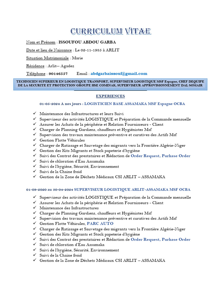 Curriculum Issoufou Abdou | PDF