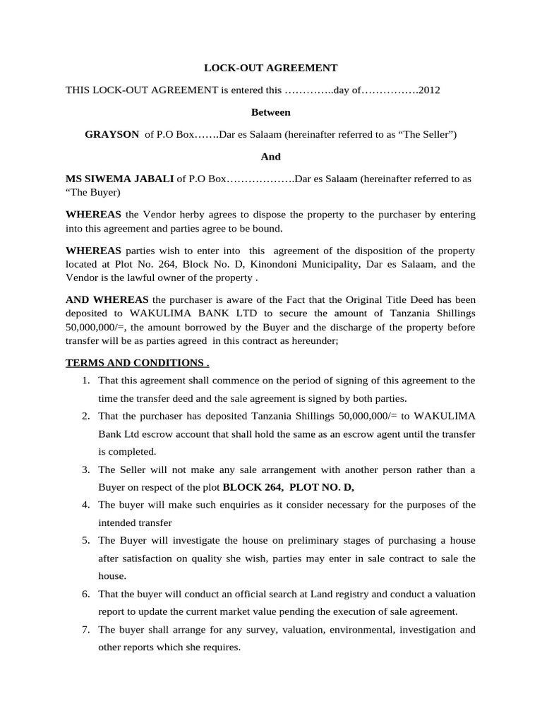 Lock Out Agreemet (Exclusivity | PDF | Private Law | Law