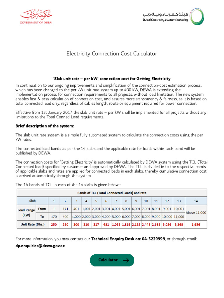 DEWA Electricity Cost Calculator | PDF
