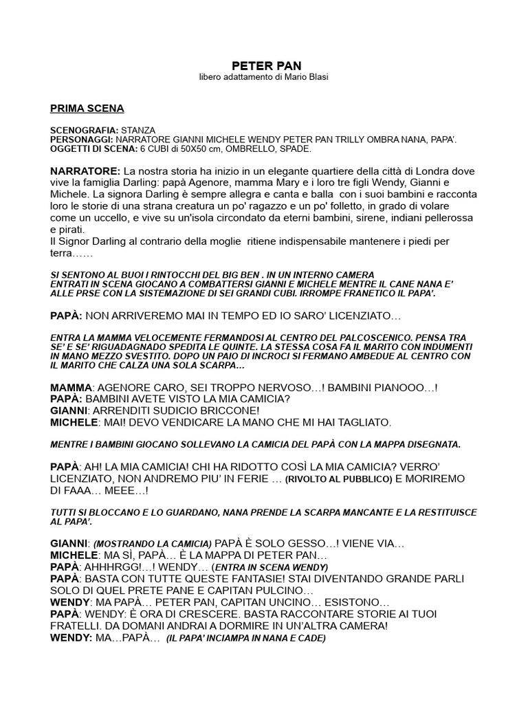 Peter Pan Bozza Copione | PDF