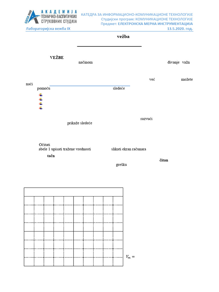 EMI - Lab - Vezba IX - Primena Virtuelnog Osciloskopa - 13.5.2020 | PDF