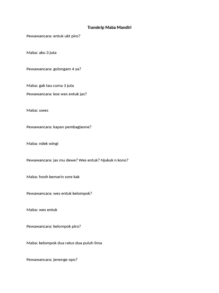 Transkrip Maba Mandiri | PDF