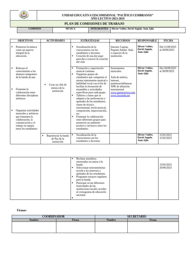 Formato Plan Comisión | PDF