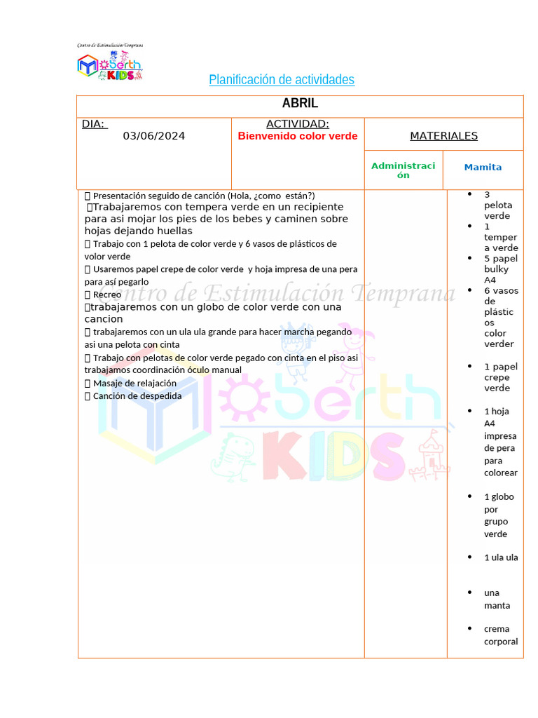 Planificacion Mes de Junio - Aula Baby Gym | PDF