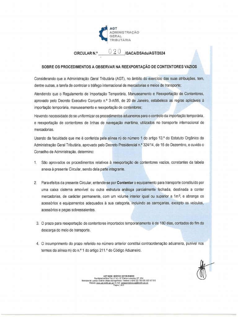 CIRCULAR #20 - GACA - DSAdu - AGT - 2024 Sobre Os Procedimentos A ...