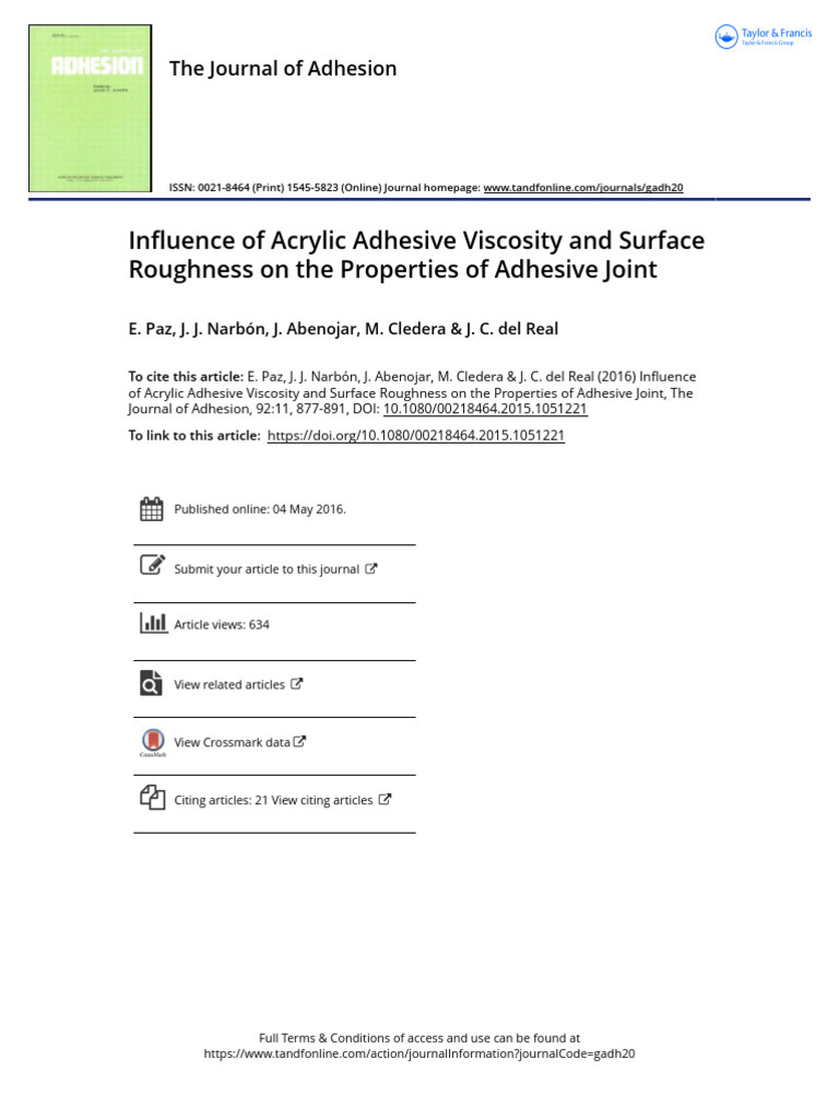 Influence of Acrylic Adhesive Viscosity and Surface Roughness On The ...