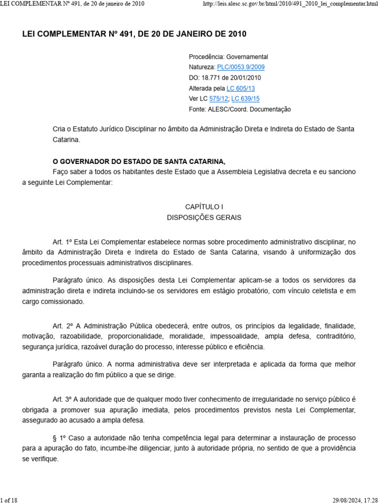 LEI COMPLEMENTAR #491, de 20 de Janeiro de 2010 | PDF
