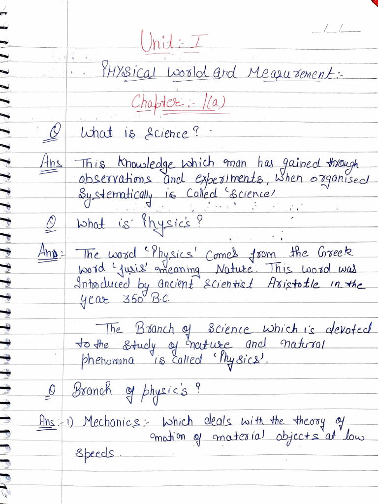 Chapter 1 Unit 1 Class11th Physics Physical World | PDF