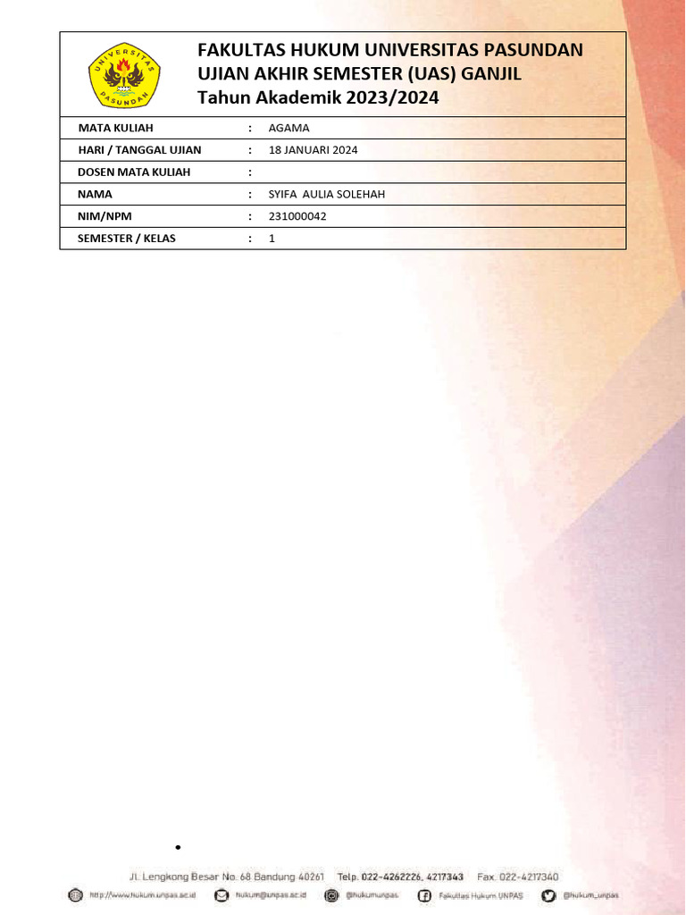 (Syifa Aulia Solehah) UAS AGAMA - Kelas A | PDF