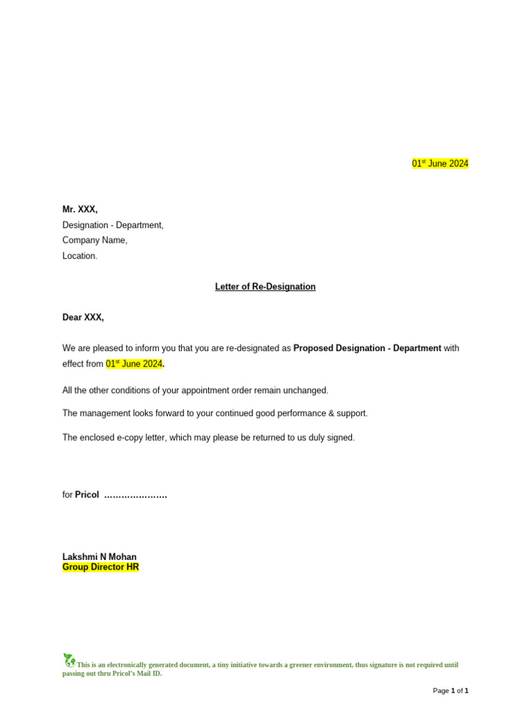 Letter of Re-Designation | PDF
