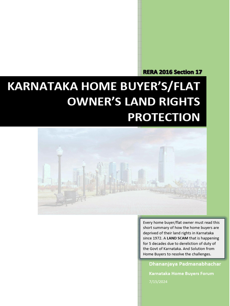 Karnataka Home Buyers Land Rights Protection As Per RERA 2016-1 | PDF