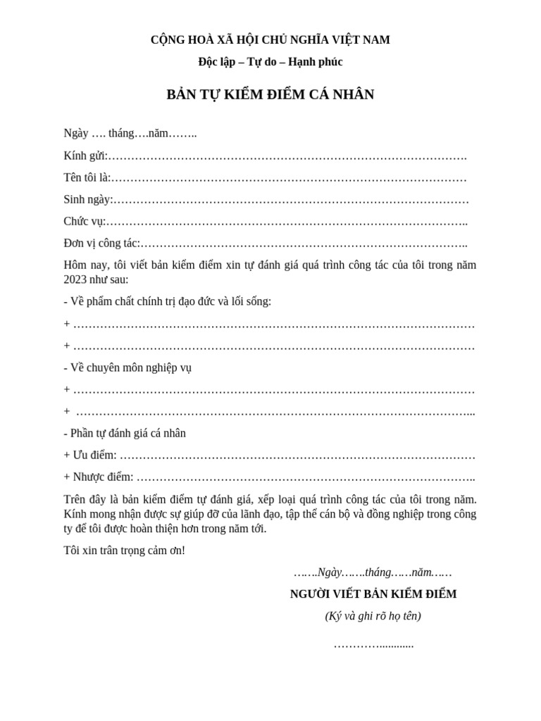 Mau Ban Tu Kiem Diem Ca Nhan | PDF