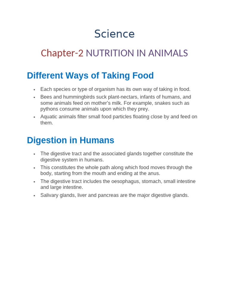 Science Notes For Chapter2 Nutrition in Animals | PDF