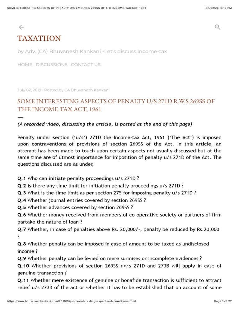 271D SOME INTERESTING ASPECTS OF PENALTY U - S 271D R.W.S 269SS OF THE ...